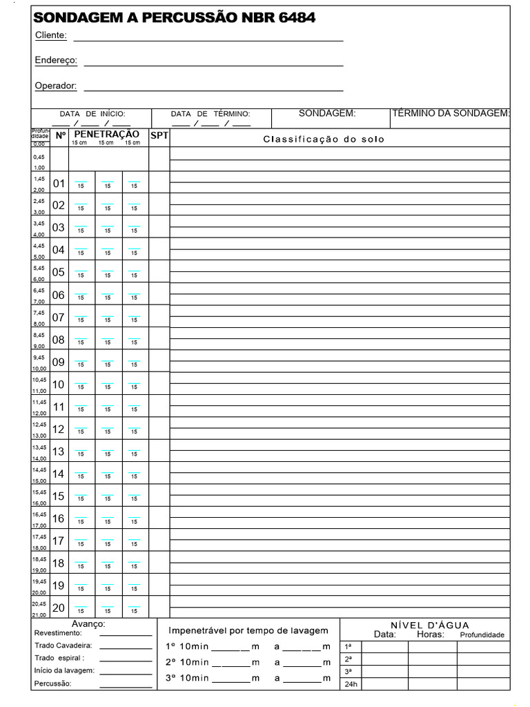 Modelo folha de campo sondagem-Model | PDF
