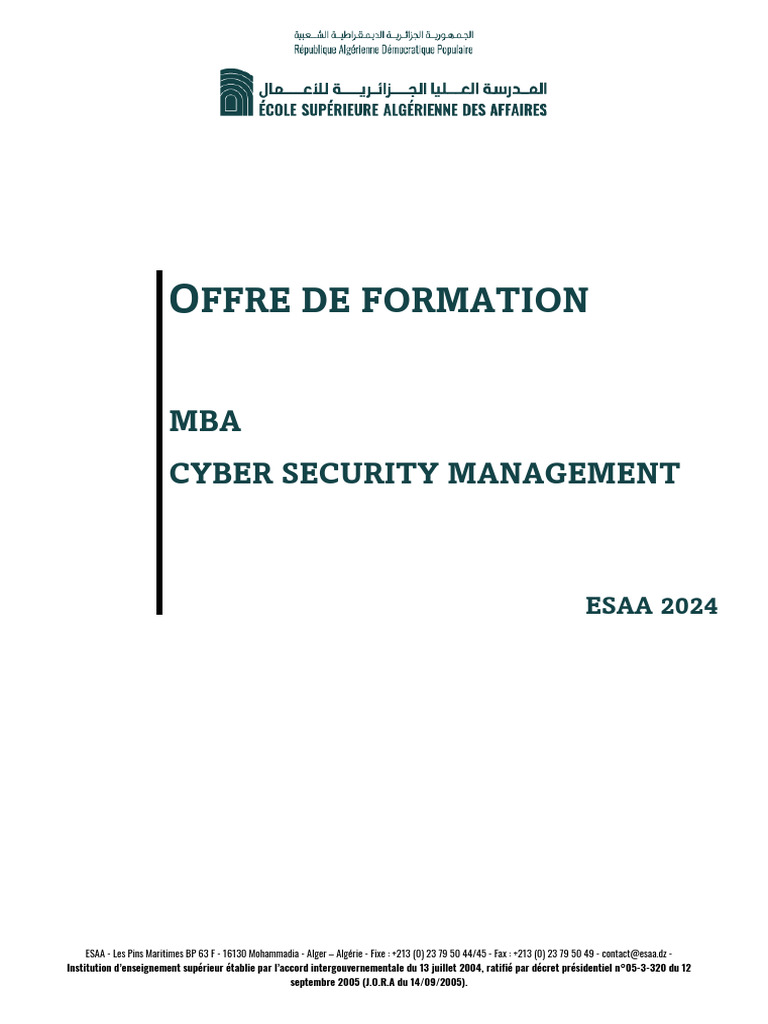 Offre Mba Cybers Security Management | PDF