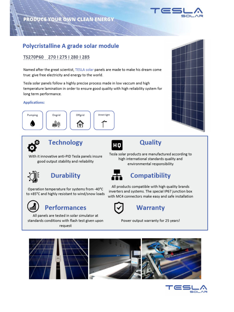 Tesla Solar TS280P Datasheet | PDF