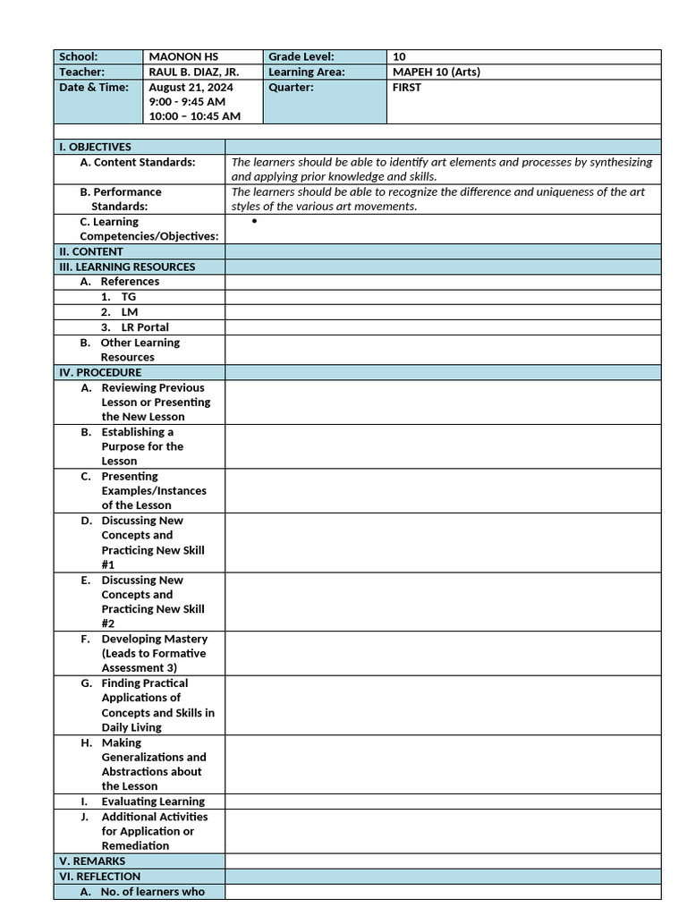MAPEH 10 Day 15 - ARTS Q1 QUIZ | PDF