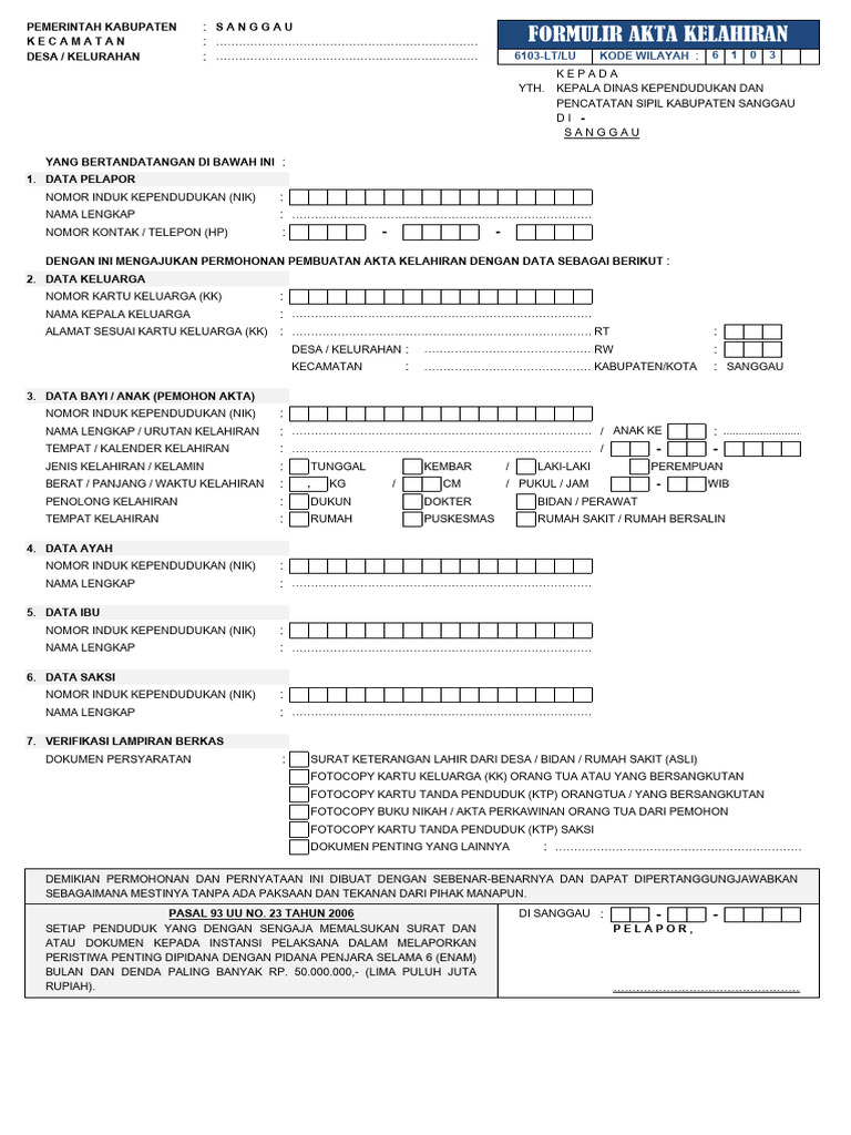 JnpcxhUrQvSmowqfiwBP Formulir Akta Kelahiran-1 | PDF