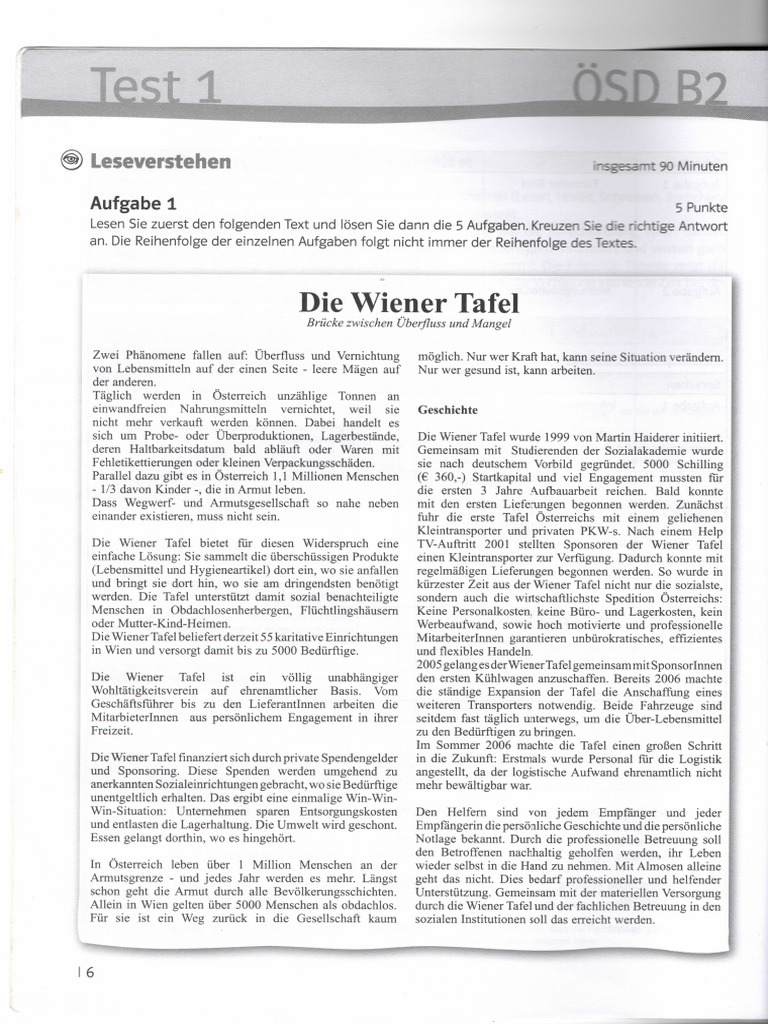 B2 Die Wiener Tafel LESEN | PDF