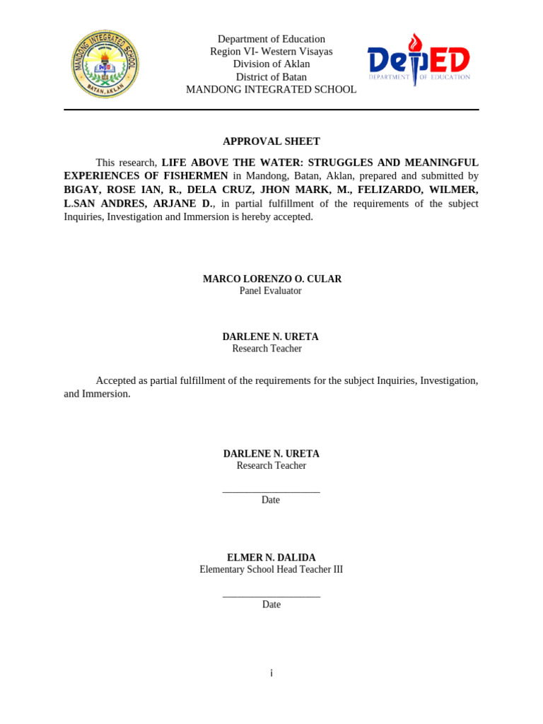 Life Above The Water - Approval Sheet | PDF
