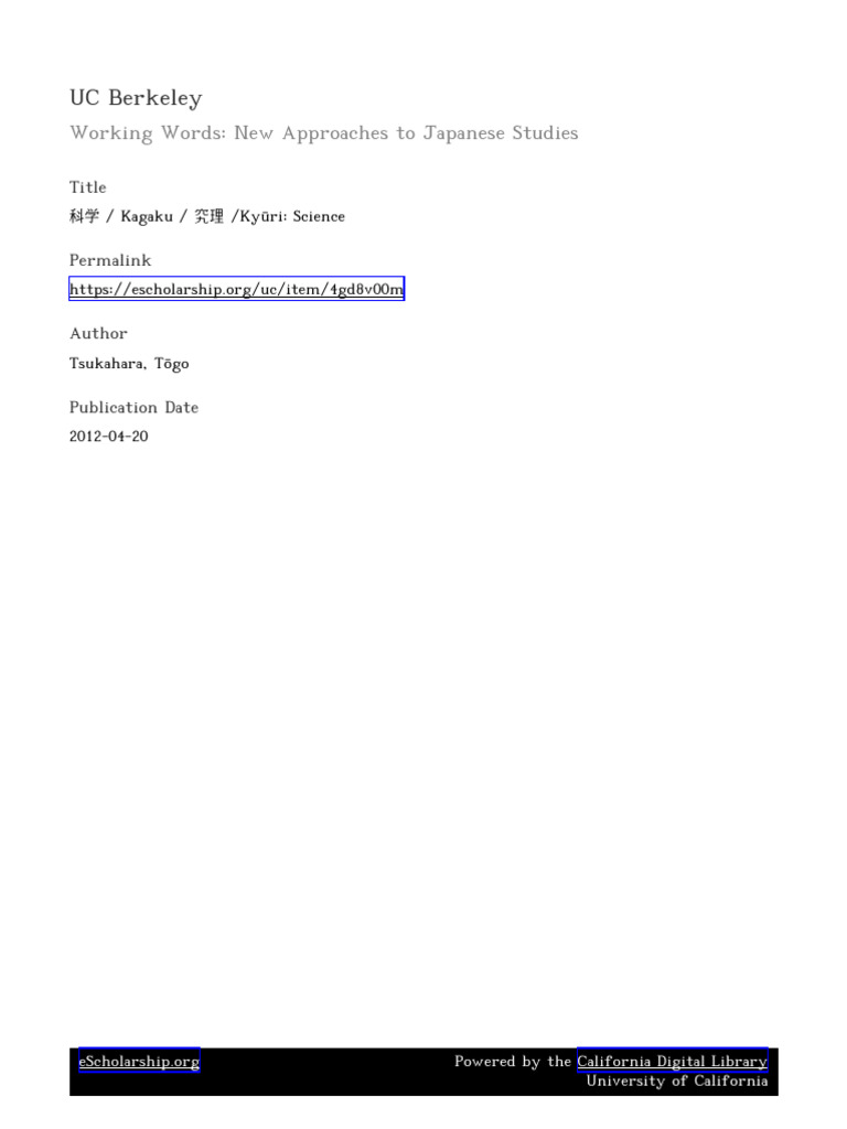 UC Berkeley: Working Words: New Approaches To Japanese Studies | PDF