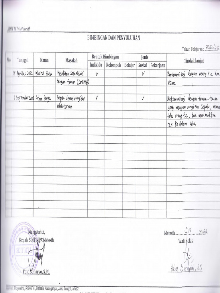 Dokumen Laporan Layanan BK | PDF