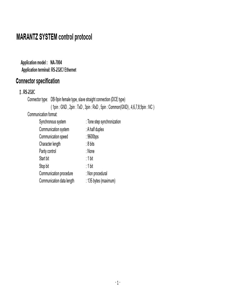 MARANTZ SYSTEM Control Protocol | PDF