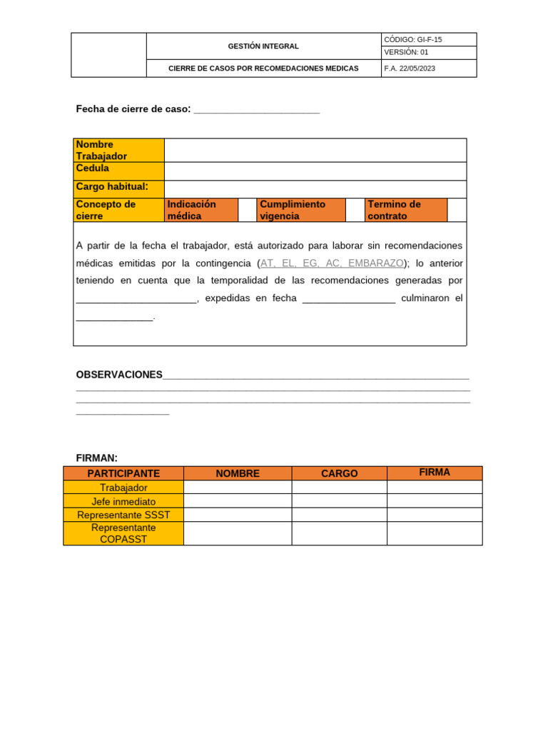 Gi-F-15 - Cierre de Casos Por Recomendaciones | PDF | Finanzas y dinero | Derecho