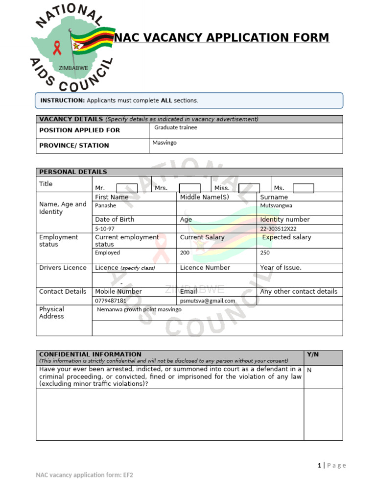 NAC Vacancy Application Form July 2023 1 | PDF