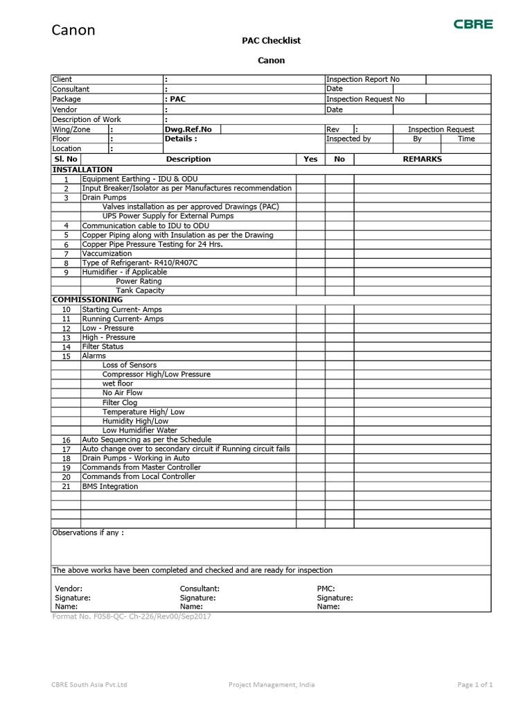 PAC Checklist Canon | PDF