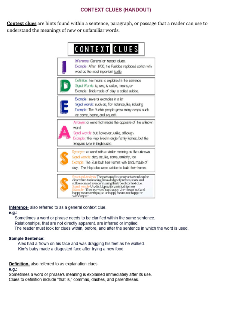 Context Clues Handout 1 | PDF