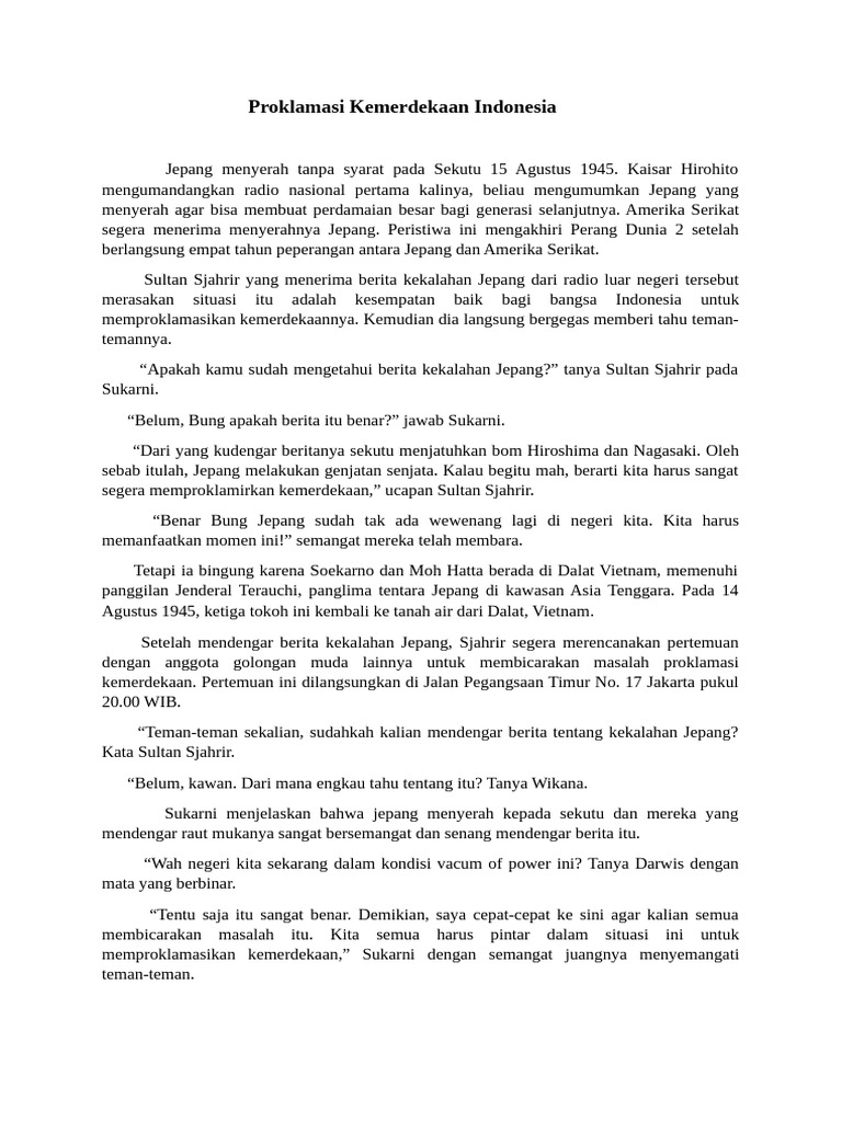 Cerpen Sejarah - Proklamasi Kemerdekaan Indonesia - Kelompok 5 - XII IPS 2 | PDF