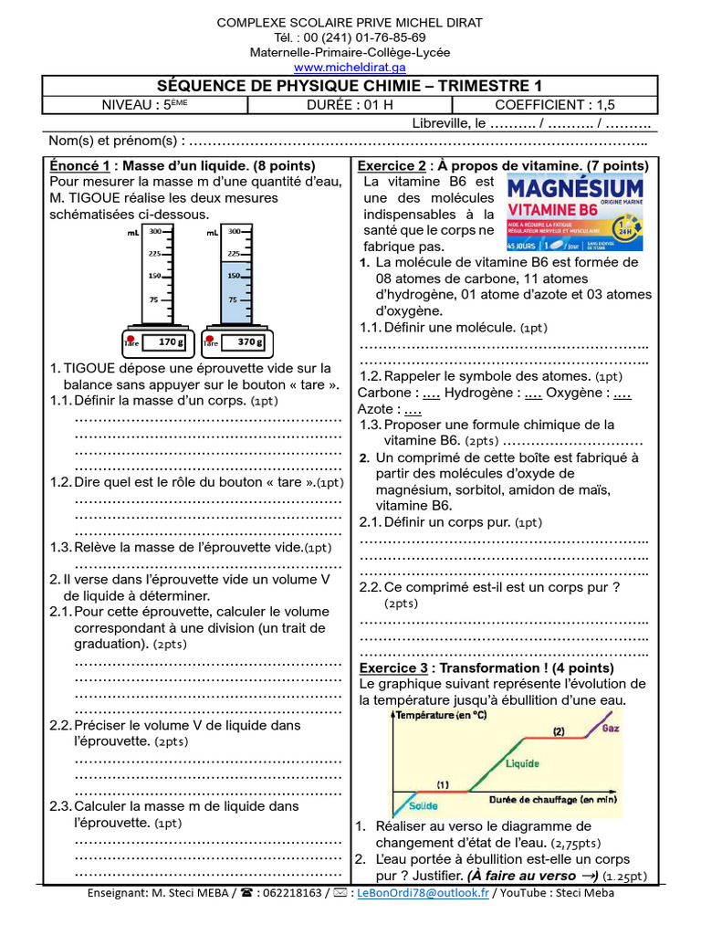 5ème - Evaluation Séquentielle Trimestre 1 - CSPMD | PDF