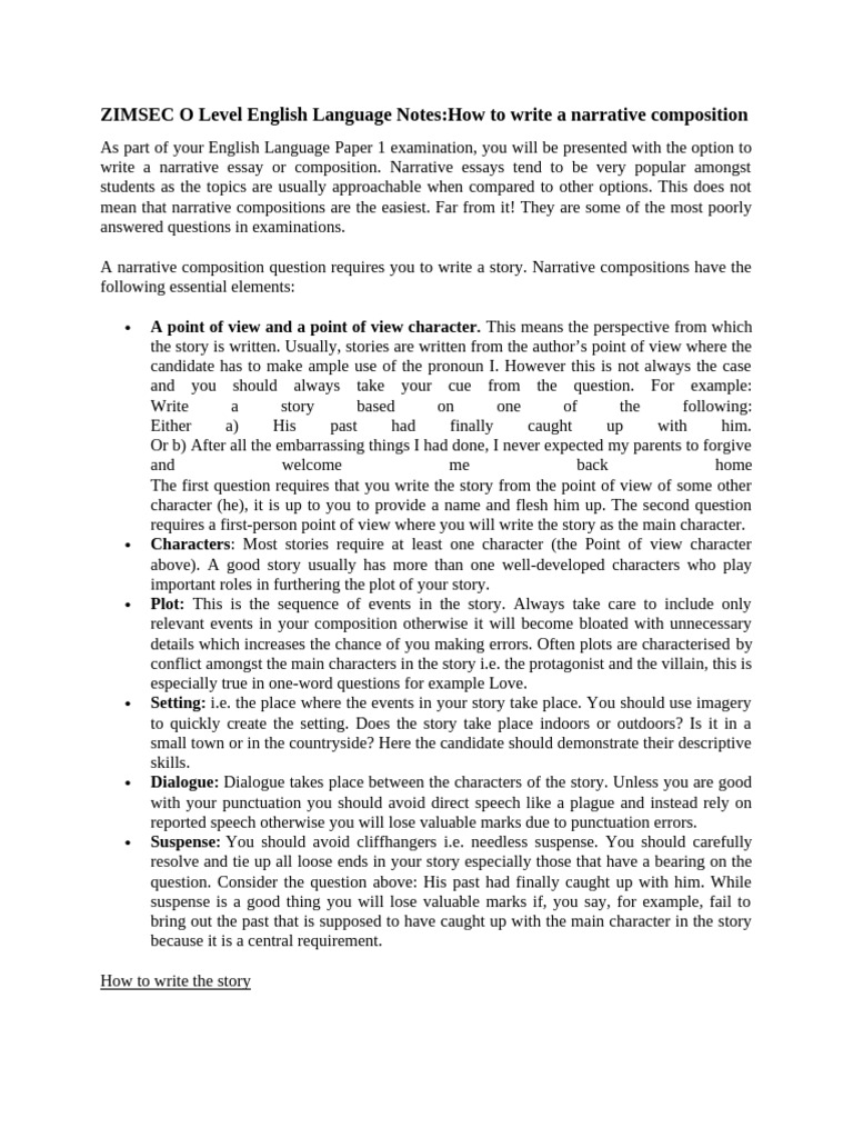 ZIMSEC O Level English Narrative | PDF