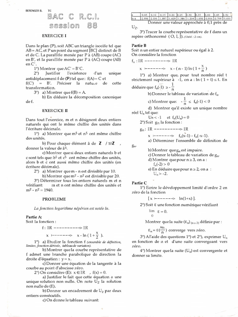 Bac C 1988 s1 Mathsrci | PDF