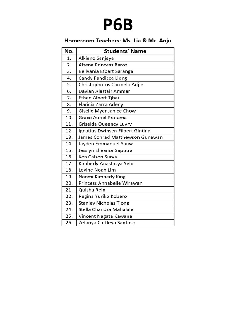 P6B Class 2024-2025 | PDF