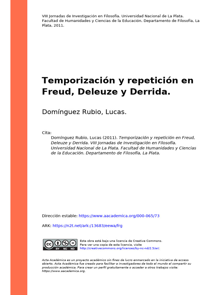 Domínguez Rubio, Lucas (2011) - Temporización y Repetición en Freud, Deleuze y Derrida | PDF