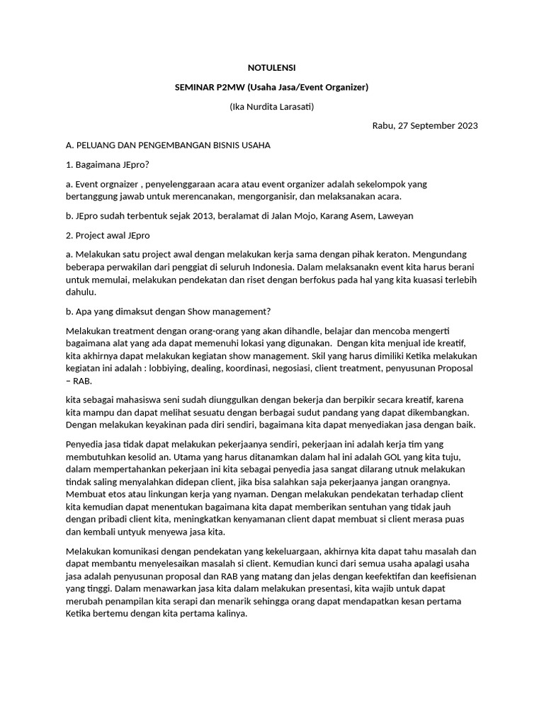 NOTULENSI P2MW (Jasa) | PDF