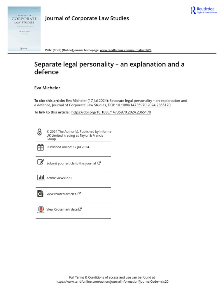 Understanding Separate Legal Personality | PDF | Piercing The Corporate ...