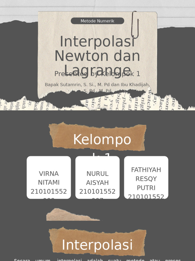 Kelompok 1 - Interpolasi Linear, Newton, Dan Lagrange - Nurul Aisyah | PDF