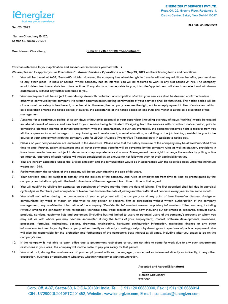Appointment letter | PDF