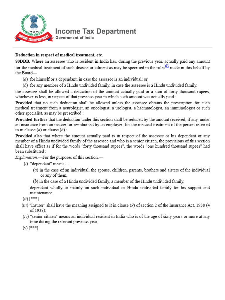 Section 80DDB of Income Tax Act | PDF