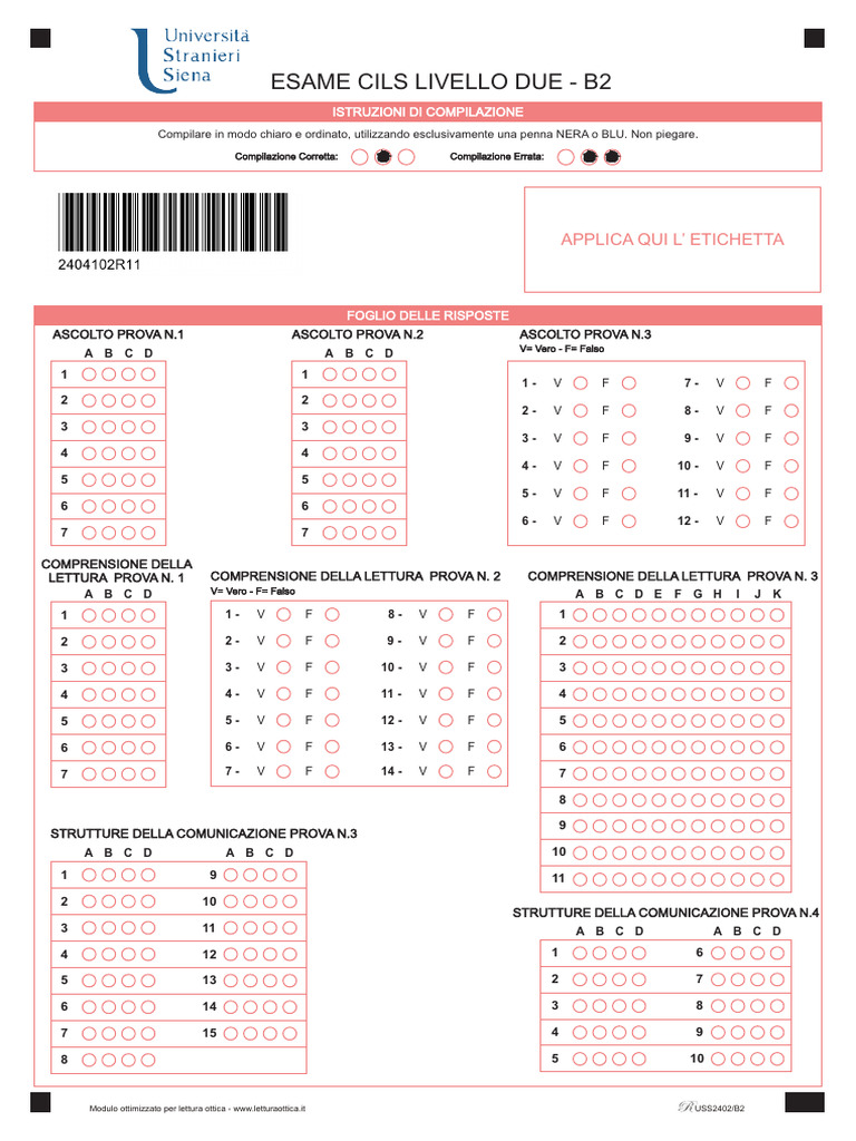 Esame Cils Livello Due - B2: Applica Qui L' Etichetta | PDF