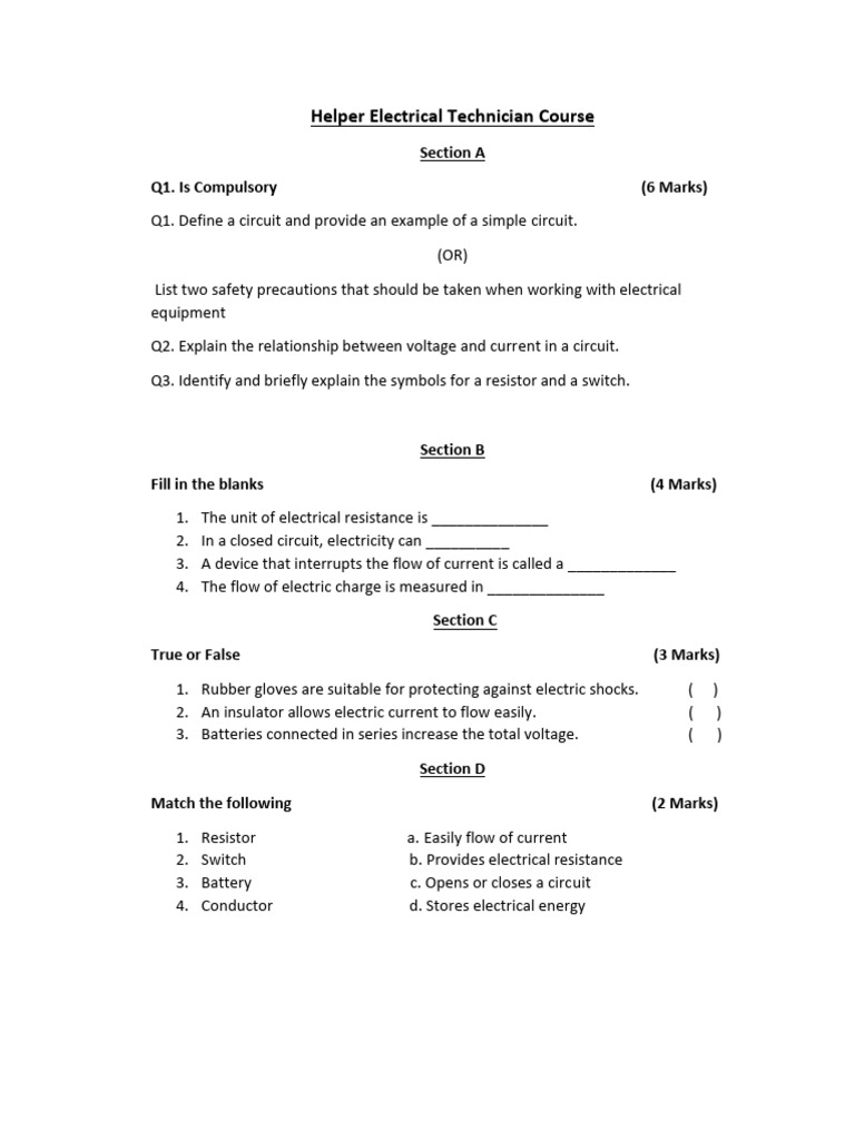 Helper Electrical Technician | PDF