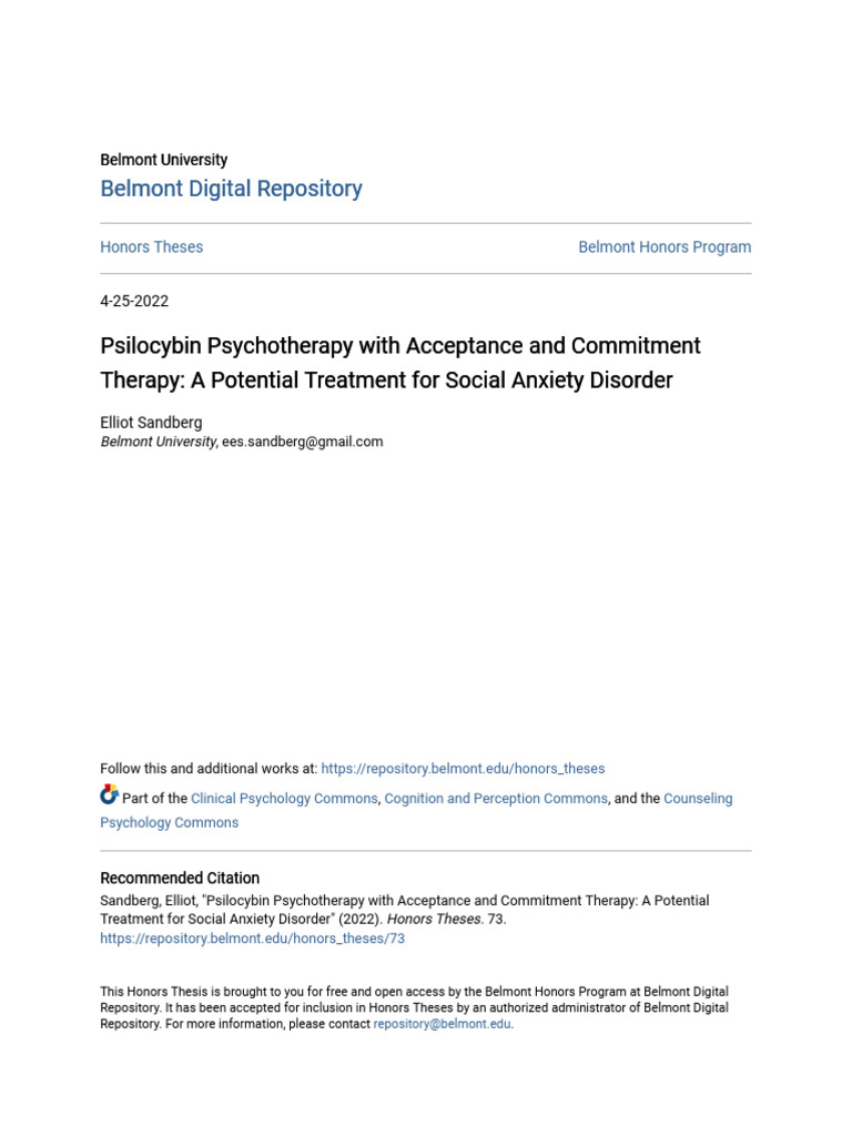 Psilocybin Psychotherapy With Acceptance and Commitment Therapy | PDF