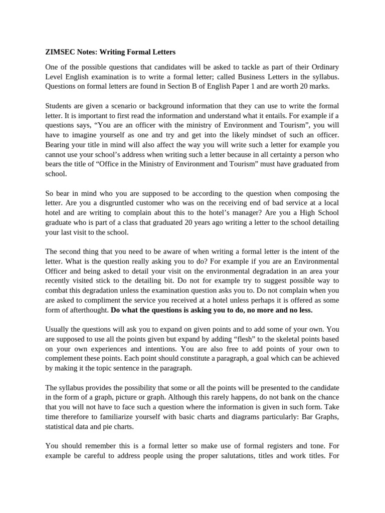 ZIMSEC Notes Formal Letter | PDF