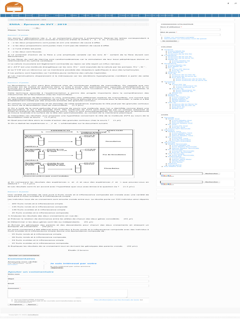 ENSA - Épreuve de SVT - 2019 - Sunudaara | PDF