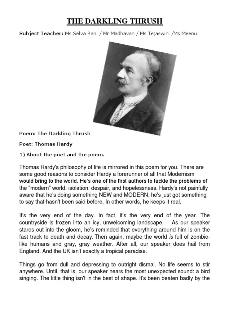 Thomas Hardy's "The Darkling Thrush" Analysis | PDF | Poetry