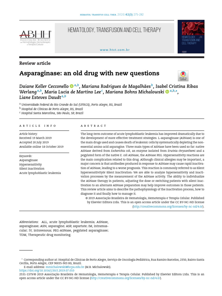 Asparaginase - An Old Drug With New Questions | PDF