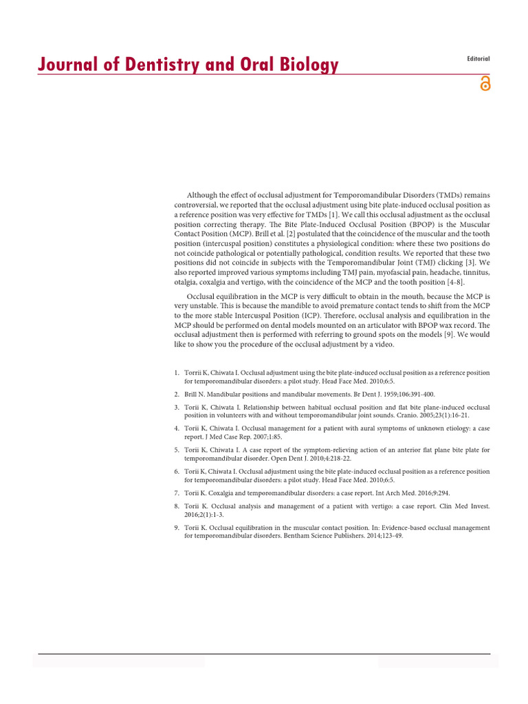 Occlusal Position Correcting Therapy Fornbsptemporomandibular Disorders ...
