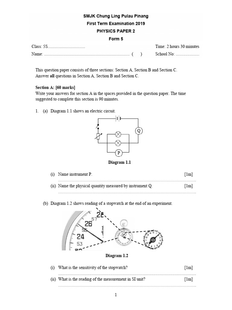 Form 5 Term 1 P2 2019 | PDF