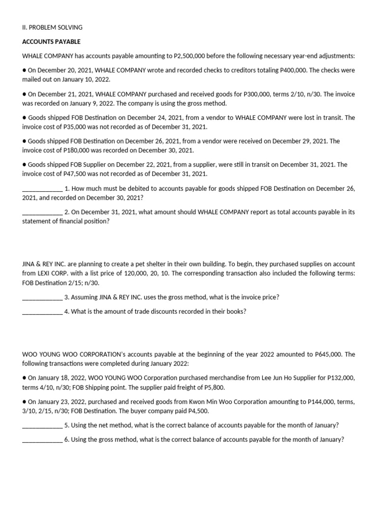 Problem Solving Accounts payable | PDF