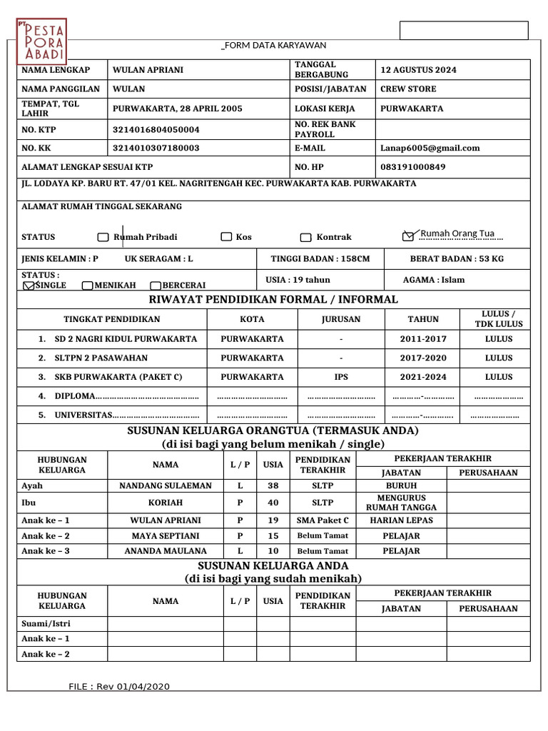 Data Karyawan Baru | PDF