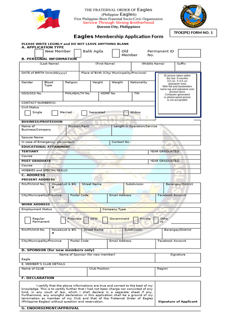 TFOEPE-Form-No.-1-Eagles-Membership-Form 2 | PDF