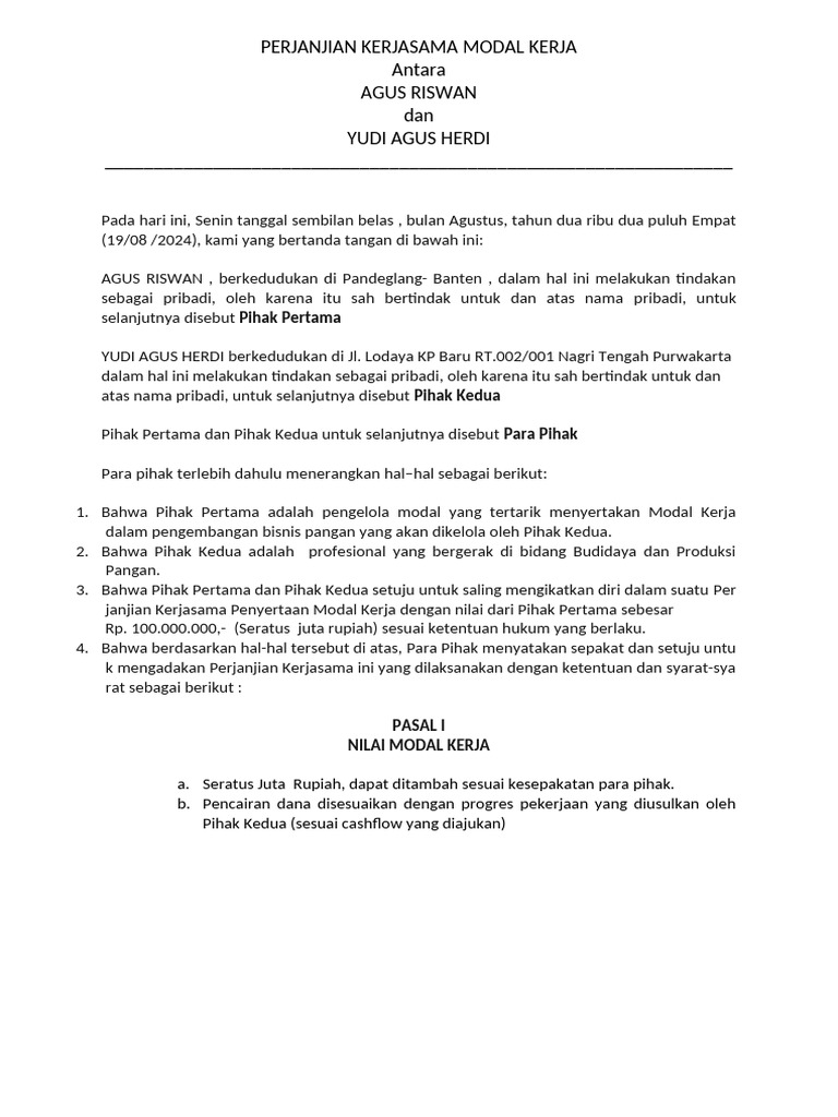 MOU Agus Riswan & Yudi | PDF