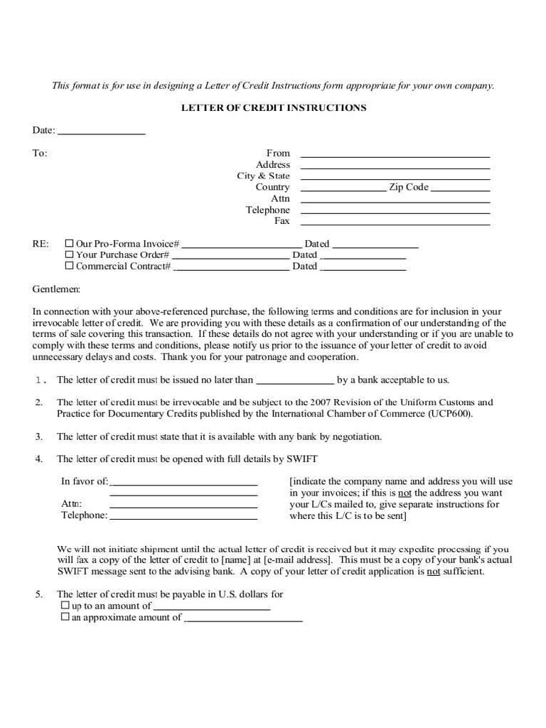 Letter of Credit - Format Sample 1 1 | PDF