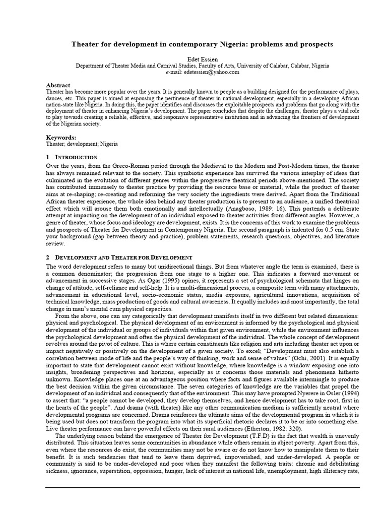 Theater for Development in Contemporary Nigeria_ Problems and Prospects ...