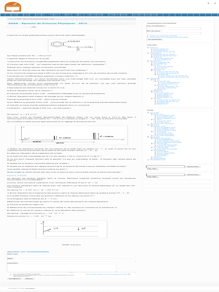 ENSA - Épreuve de Sciences Physiques - 2013 - Sunudaara | PDF
