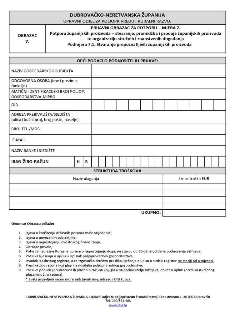 Obrazac Mjera 7.1. DNZ 2024 | PDF