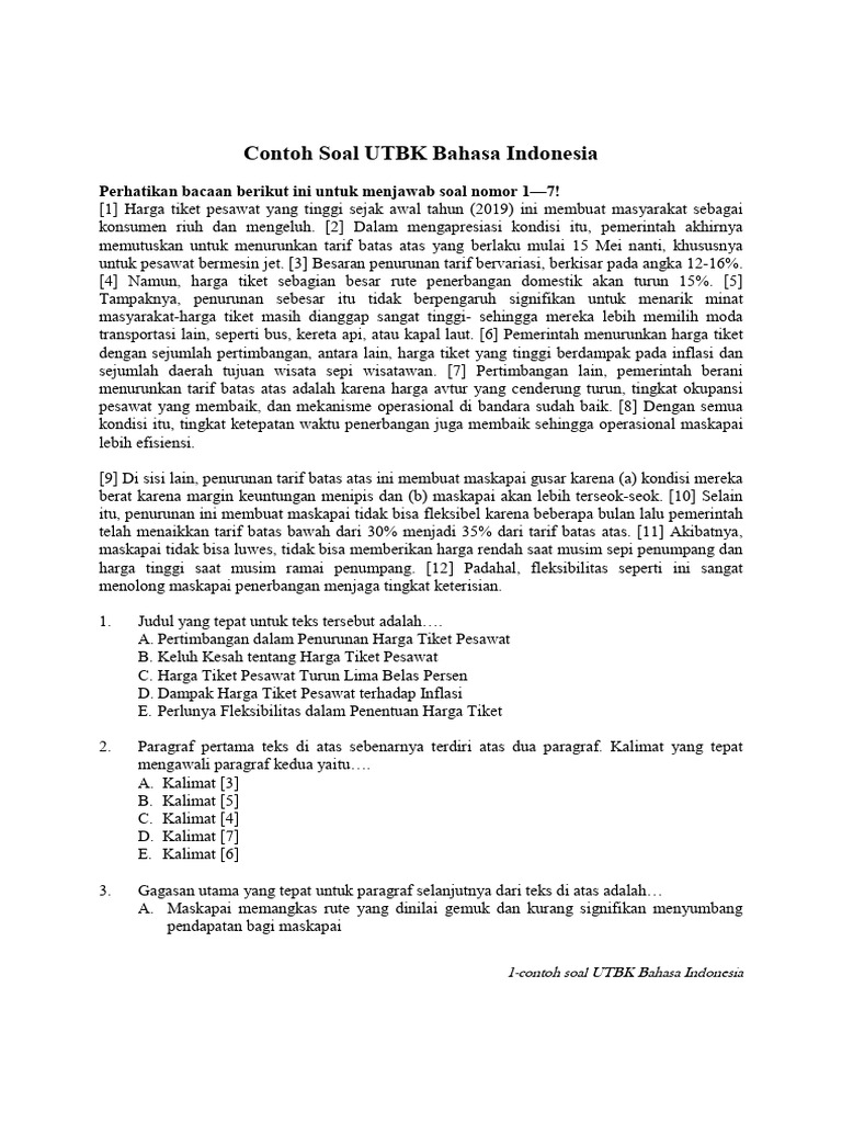 Contoh Soal Utbk Bindo-1 - 240820 - 152710 | PDF