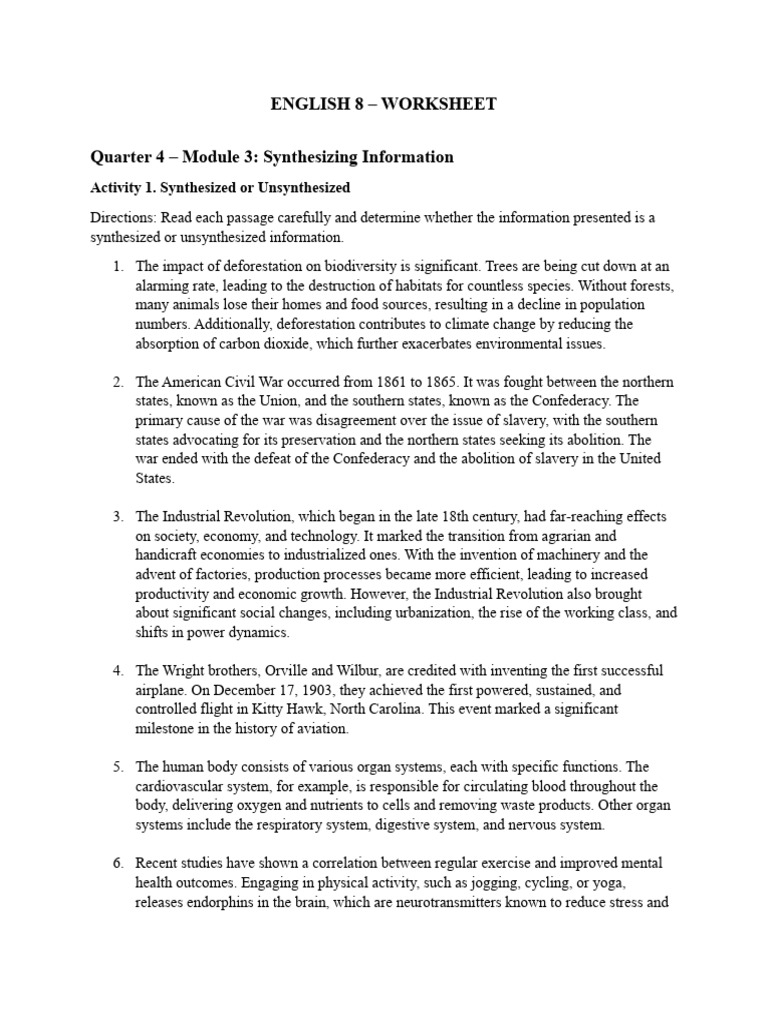 G8 Worksheet | PDF