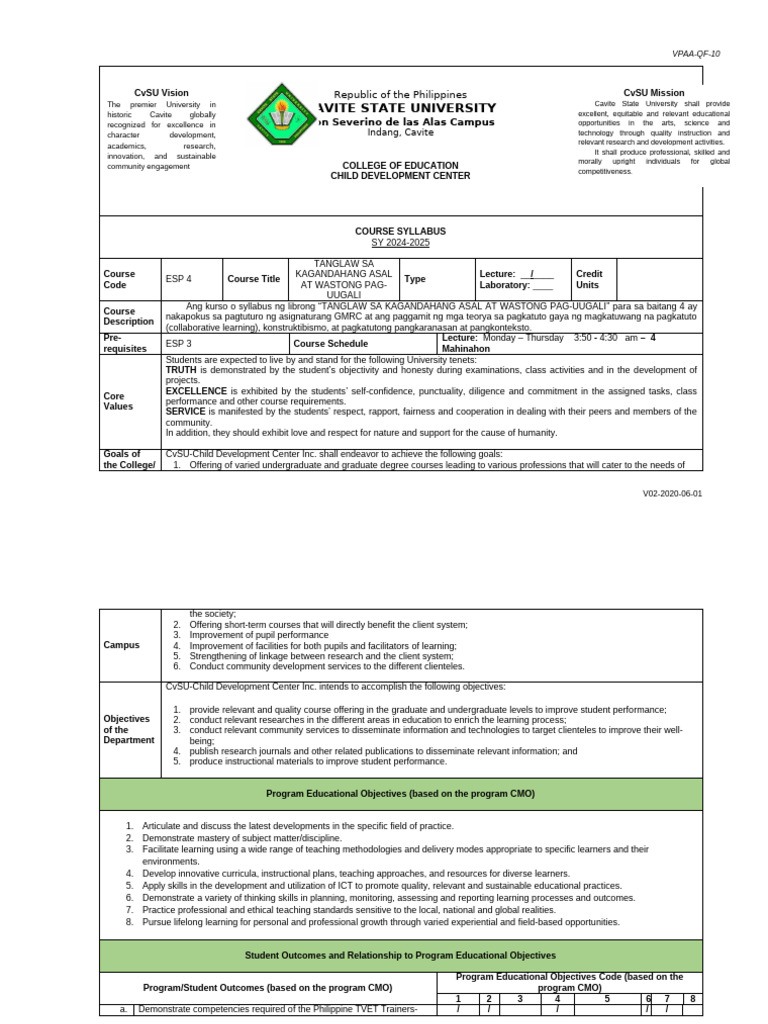 Syllabus - CDC - SY-2024-2025 (ESP 4) | PDF