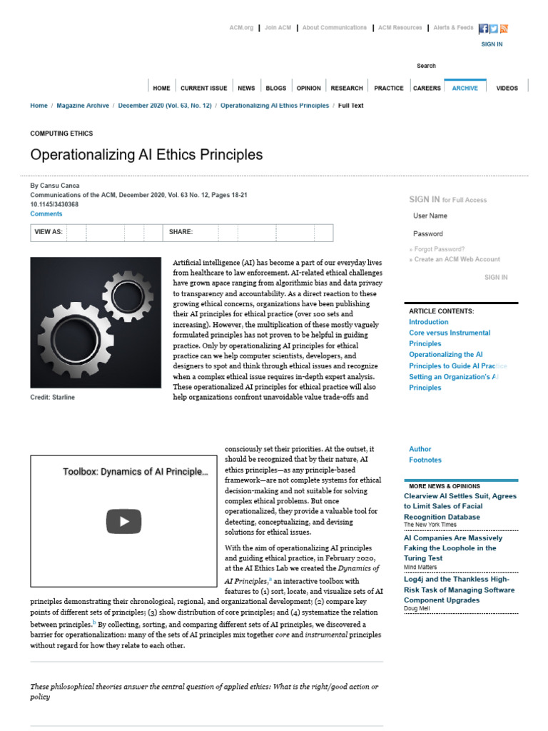 Operationalizing AI Ethics Principles - December 2020 - Communications ...
