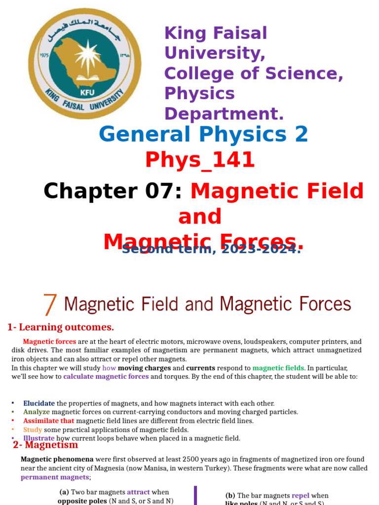 Chapter 7 Magnetic Field and Magnetic Forces | PDF