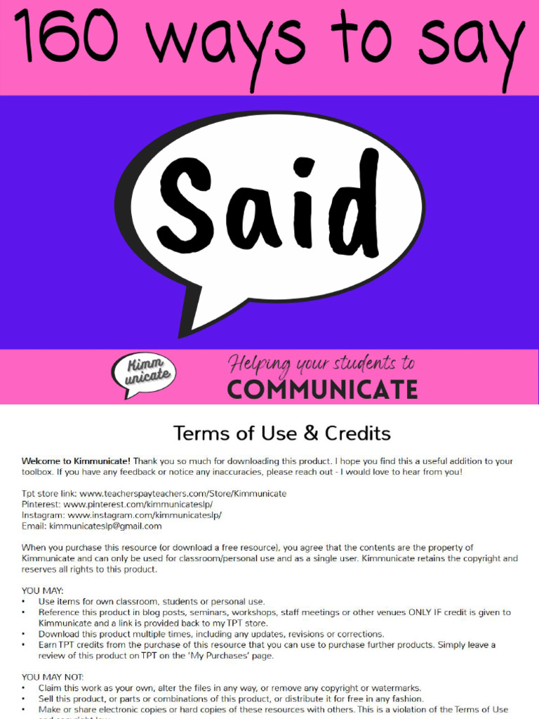 Ways To Say Said Poster | PDF