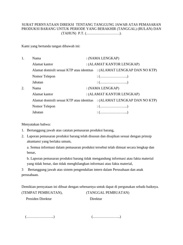 60 Surat Pernyataan Direksi Tentang Tanggung Jawab Atas Pemasaran ... 60 Surat Pernyataan Direksi Tentang Tanggung Jawab Atas Pemasaran ...