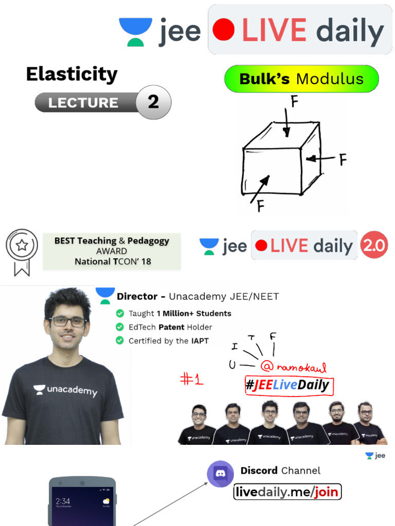 JEE - Elasticity L2 - Bulk Modulus - Class 11 - Unacademy JEE - JEE Physics - Namo Kaul | PDF